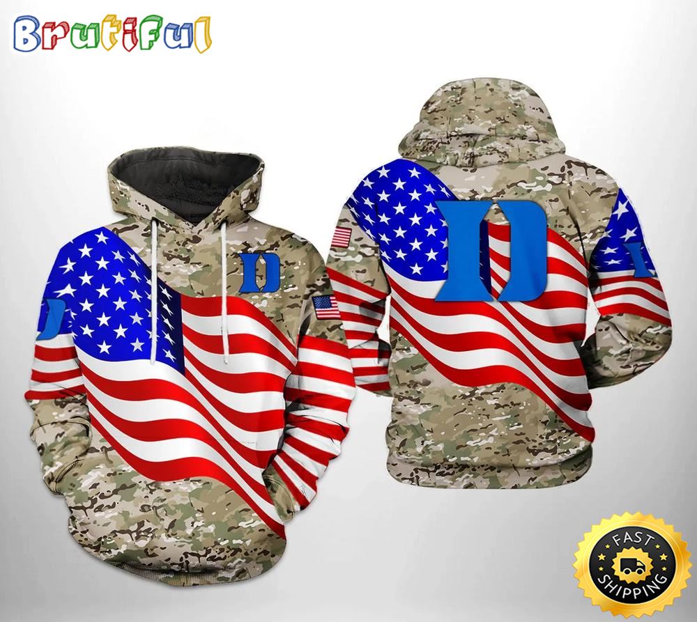 Duke Blue Devils US Flag Camo Veteran 3D Hoodie Duke Blue Devils Fan ...