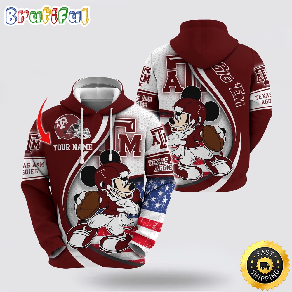 NCAA Texas A&M Aggies Hoodie Mickey Mouse 100 Year Anniversary