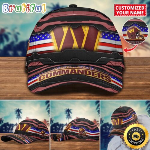 NFL Washington Commanders Baseball Cap Flag Custom Name Cap
