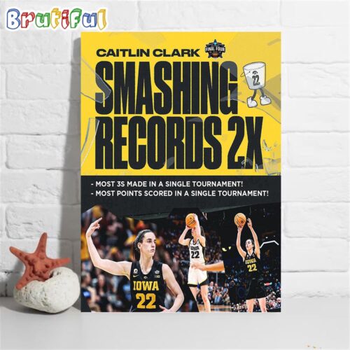 Caitlin Clark Smashing Records 2X Poster Canvas