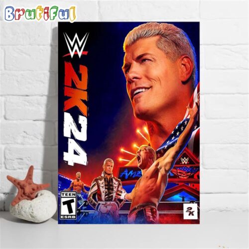 Cody Rhodes On Cover WWE 2K24 Official Poster Wall Art Poster Canvas