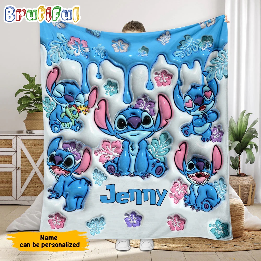 Personalized Cute Stitch Fleece Blanket