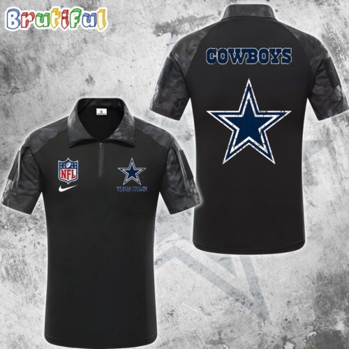 NFL Dallas Cowboys Tactical Polo Shirt, Custom Football Zip Polo Shirt