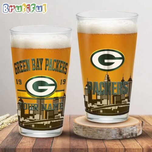 NFL Green Bay Packers Beer Glass Cup 16oz, Custom Football Glass Cup