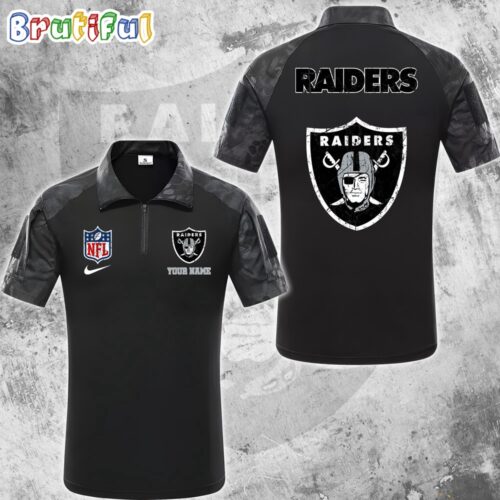 NFL Las Vegas Raiders Tactical Polo Shirt, Custom Football Zip Polo Shirt