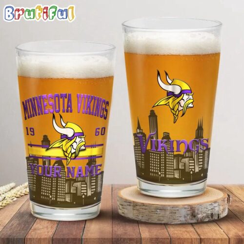 NFL Minnesota Vikings Beer Glass Cup 16oz, Custom Football Glass Cup