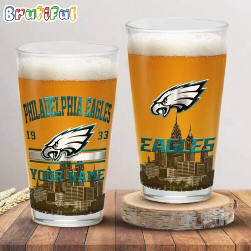 NFL Philadelphia Eagles Beer Glass Cup 16oz, Custom Football Glass Cup