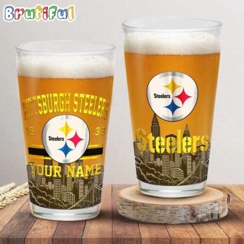 NFL Pittsburgh Steelers Beer Glass Cup 16oz, Custom Football Glass Cup
