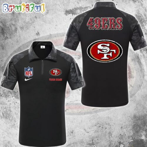 NFL San Francisco 49ers Tactical Polo Shirt, Custom Football Zip Polo Shirt