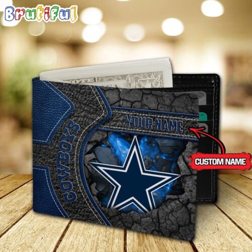 NFL Dallas Cowboys Football Custom Name Men's Leather Wallet