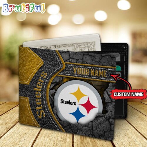 NFL Pittsburgh Steelers Football Custom Name Men's Leather Wallet