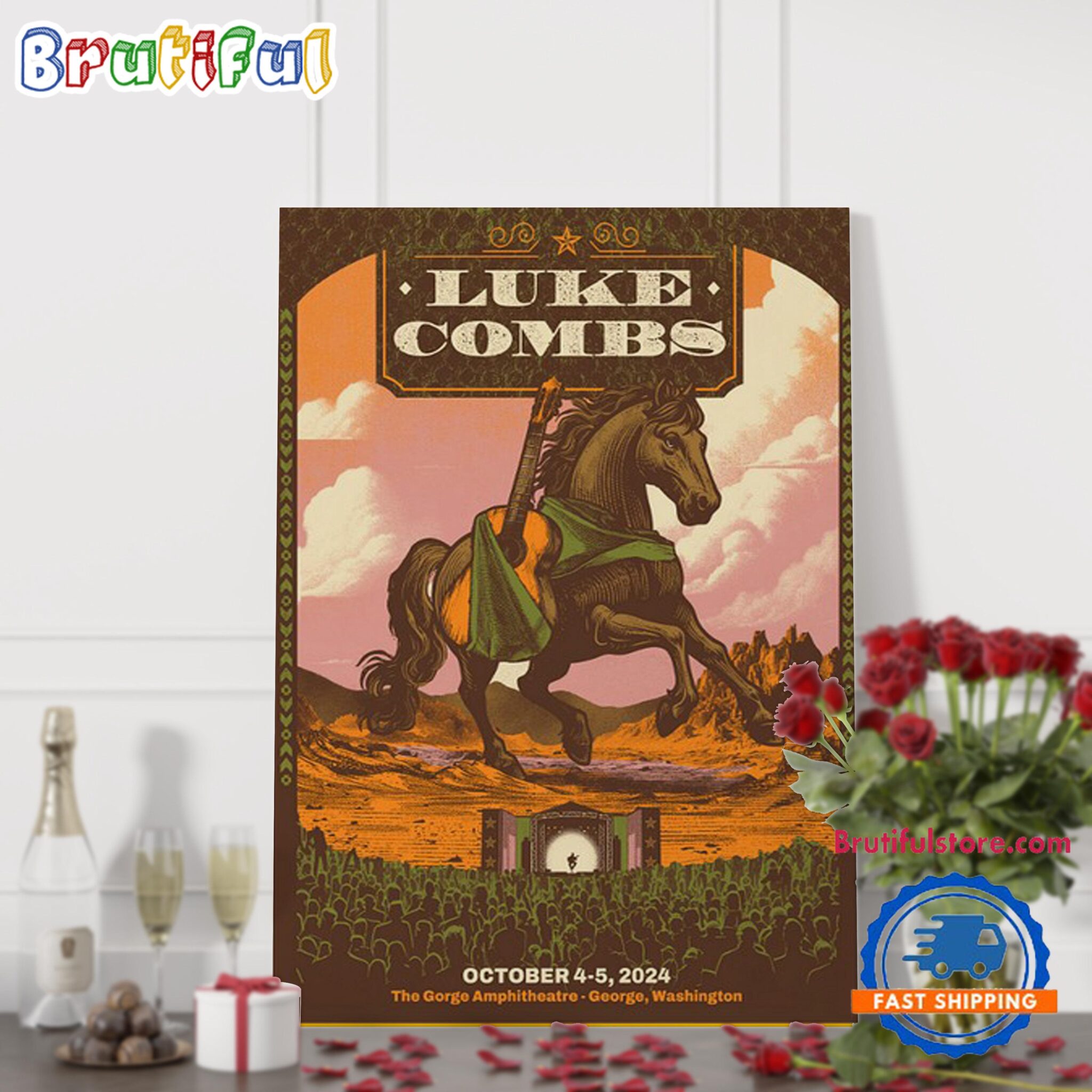 Luke Combs Oct 4-5 2024 Gorge Amphitheatre George WA Wall Art Poster Canvas