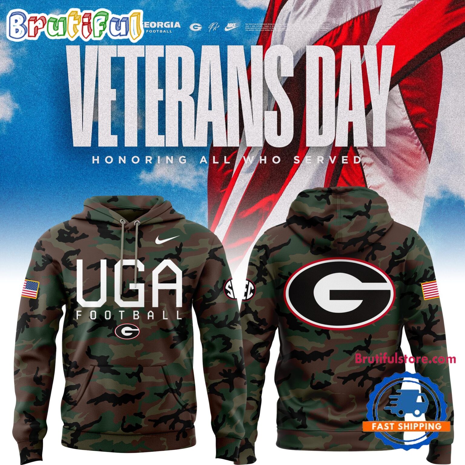 Georgia Bulldogs Football Special Edition 2024 Military Appreciation Hoodie