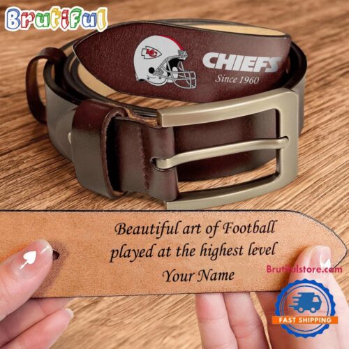 NFL Kansas City Chiefs Football Team Logo Helmets Custom Men's Leather Belt