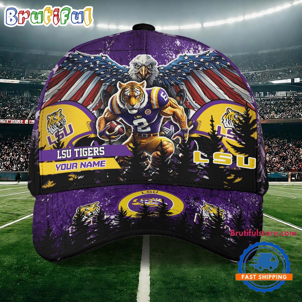 NCAA LSU Tigers Eagle American Flag Mascot Logo Baseball Cap