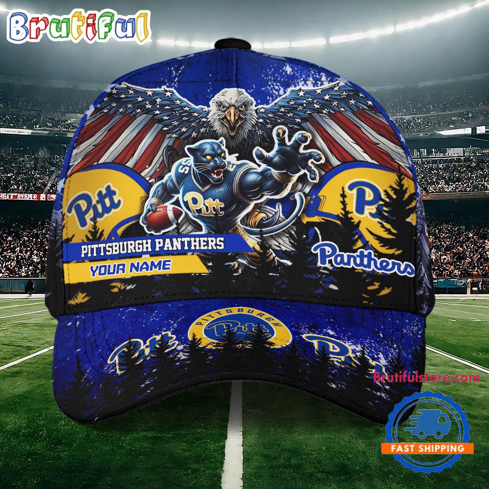 NCAA Pittsburgh Panthers Eagle American Flag Mascot Logo Baseball Cap