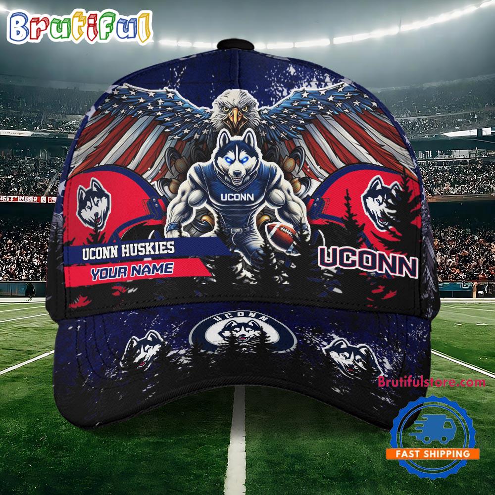 NCAA Uconn Huskies Eagle American Flag Mascot Logo Baseball Cap