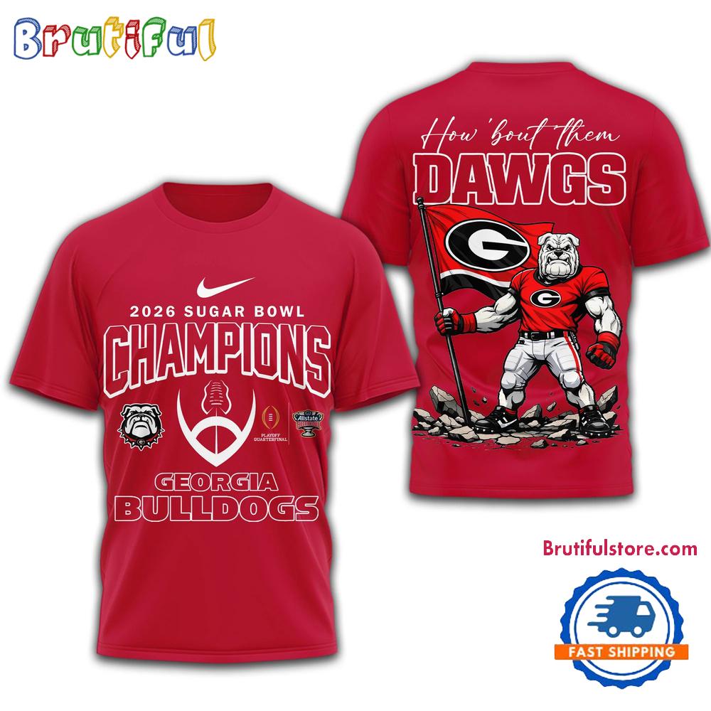 Georgia Bulldogs NCAA 2026 Sugar Bowl Champions Mascot Flag Red 3D Shirt